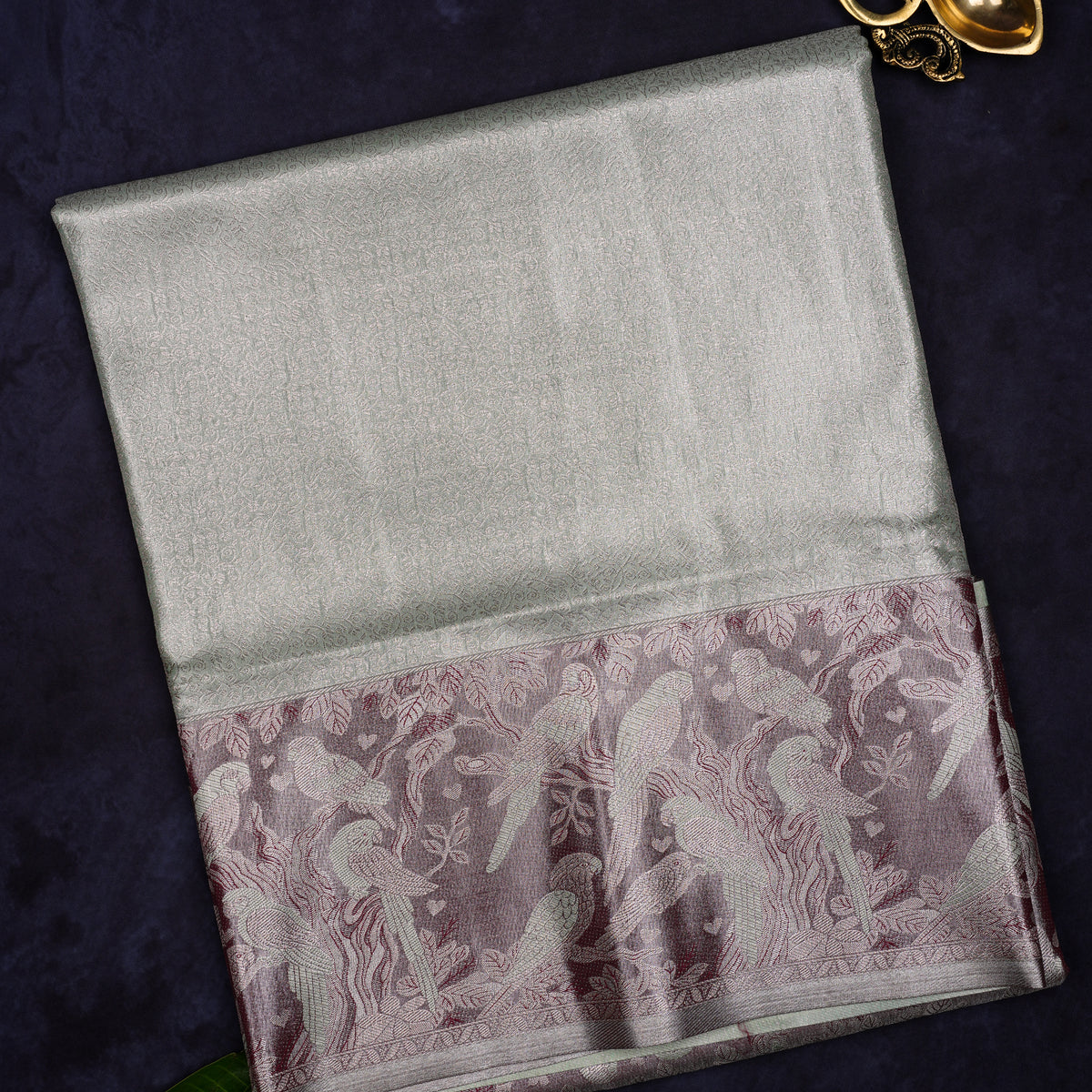 Grey Brocade Semi Tissue Silk – Anuradhasilks